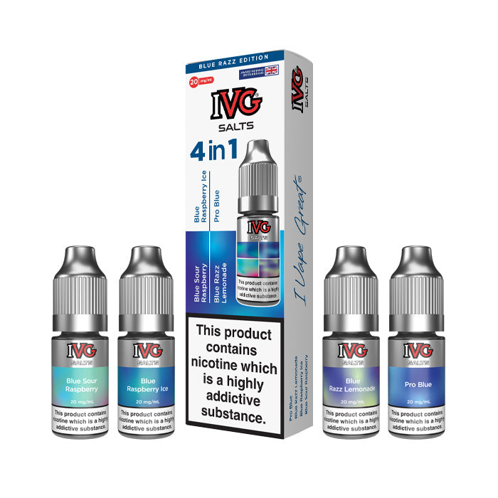 Blue Razz Edition IVG 4 in 1 Nic Salts | 4 x 10ml Nic Salts | 10mg or 20mg